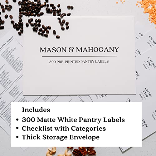 Mason & Mahogany 300 Pantry Labels for Food Containers, Kitchen Labels for Containers, Food Labels for Containers, Organization Labels for Storage Bins, Container Labels, Minimalist Labels