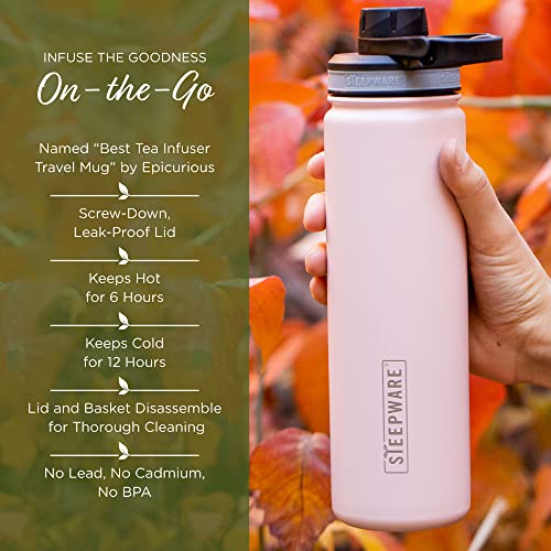 The Tea Spot Steepware Tea Tumbler and Thermos, 22oz, Tea Bottle with tea infuser for loose leaf tea or iced coffee, Sleek Double Wall Tumbler & Insulated Travel Bottle - Teal