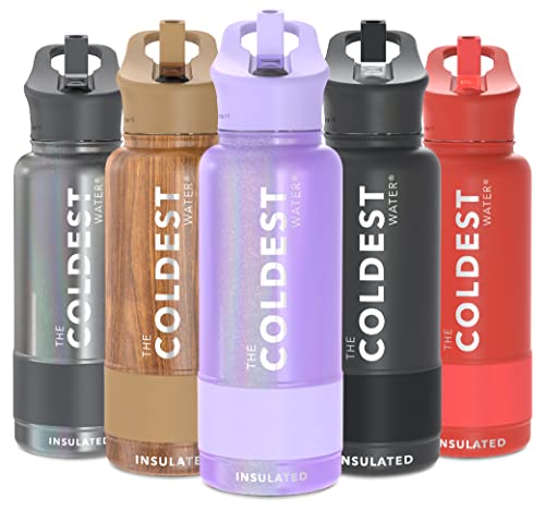 Coldest Sports Water Bottle with Straw Lid Vacuum Insulated Stainless Steel Metal Thermos Bottles Reusable Leak Proof Flask for Sports Gym(32 oz, Saturns Moon Purple Glitter)