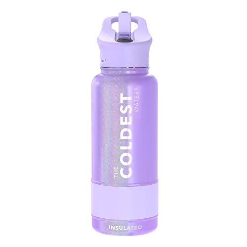 Coldest Sports Water Bottle with Straw Lid Vacuum Insulated Stainless Steel Metal Thermos Bottles Reusable Leak Proof Flask for Sports Gym(32 oz, Saturns Moon Purple Glitter)