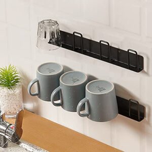 2pcs mug hooks wall-mounted mug holder,baieuejo coffee cups holder hanger no drilling,mug rack hooks with 4 cup holders,cups storage hooks ​for kitchen, living room, office(black)