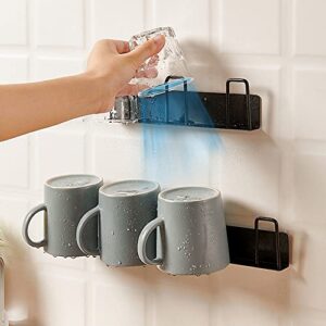 2pcs Mug Hooks Wall-Mounted Mug Holder,BAIEUEJO Coffee Cups Holder Hanger no Drilling,Mug Rack Hooks with 4 Cup Holders,Cups Storage Hooks ​for Kitchen, Living Room, Office(Black)