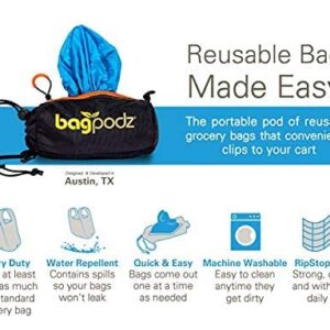 BagPodz Reusable Shopping Bags Inside a Compact Pod with Carry Clip RipStop Nylon Holds 50lbs Very Sturdy, 5 Pack in Blue