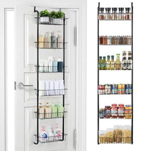 melos over the door pantry organizer rack, 6-tier heavy-duty metal back of door shelf organizer, over the door hanging spice rack with 6 full baskets – cans, storage, closet, bathroom, kitchen, 15in