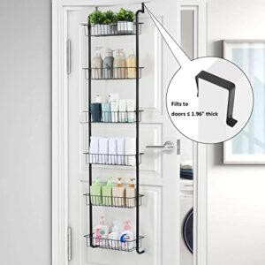 melos Over The Door Pantry Organizer Rack, 6-Tier Heavy-Duty Metal Back Of Door Shelf Organizer, Over The Door Hanging Spice Rack With 6 Full Baskets - Cans, Storage, Closet, Bathroom, Kitchen, 15in