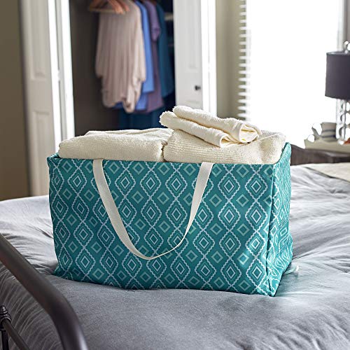 Household Essentials 2243 Krush Canvas Utility Tote | Reusable Grocery Shopping Laundry Carry Bag | Teal with White Diamonds, 22" L X 11" W X 13" H