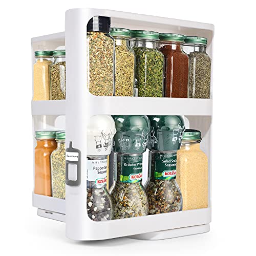 Multi functional Pull-and-Rotate spice Organizer for drawer, Countertop, Garage Storage rack Spice Rack for Cabinet, Makeup Organizer for Jars, Bottles, Medicine (White)