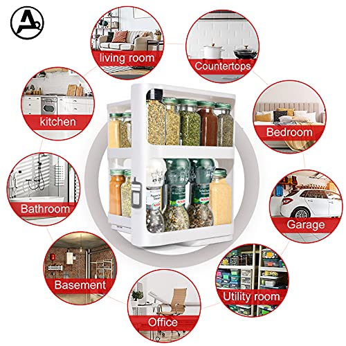 Multi functional Pull-and-Rotate spice Organizer for drawer, Countertop, Garage Storage rack Spice Rack for Cabinet, Makeup Organizer for Jars, Bottles, Medicine (White)