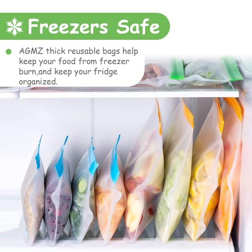 AGMZ Reusable Food Storage Bags - 6 Pack(3 Grey & 3 Blue) - EXTRA THICK Reusable Freezer Bags - BPA Free, Easy Seal & LEAKPROOF Food Storage Bags for Marinate Food, Fruits, Sandwich, Snack, Meal Prep, Travel Item