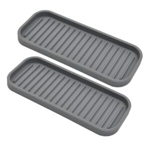 silicone sponge holder - dish soap holder for kitchen counter 2 Pack, Waterproof sponge soap tray for kitchen sink bathroom, Multipurpose sink caddy organizer for soap dispenser Scrubbers Makeup Gray