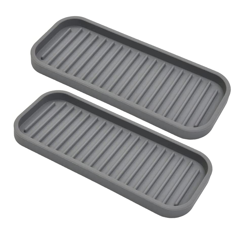 silicone sponge holder - dish soap holder for kitchen counter 2 Pack, Waterproof sponge soap tray for kitchen sink bathroom, Multipurpose sink caddy organizer for soap dispenser Scrubbers Makeup Gray