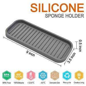 silicone sponge holder - dish soap holder for kitchen counter 2 Pack, Waterproof sponge soap tray for kitchen sink bathroom, Multipurpose sink caddy organizer for soap dispenser Scrubbers Makeup Gray