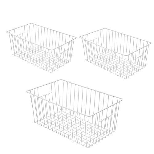 16inch Freezer Wire Storage Organizer Baskets, Household Refrigerator Bins with Built-in Handles for Cabinet, Pantry, Closet, Bedroom