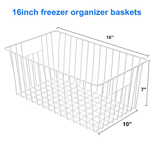 16inch Freezer Wire Storage Organizer Baskets, Household Refrigerator Bins with Built-in Handles for Cabinet, Pantry, Closet, Bedroom