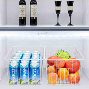 16inch Freezer Wire Storage Organizer Baskets, Household Refrigerator Bins with Built-in Handles for Cabinet, Pantry, Closet, Bedroom