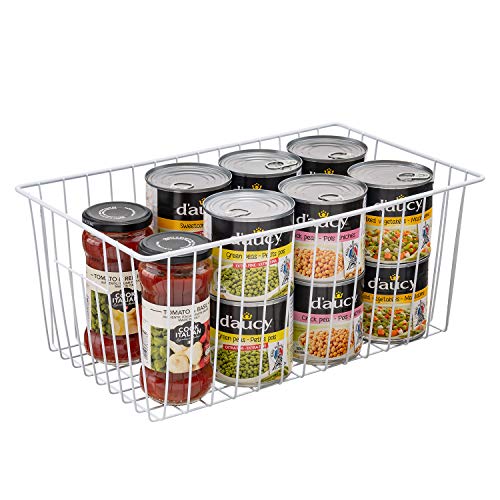 16inch Freezer Wire Storage Organizer Baskets, Household Refrigerator Bins with Built-in Handles for Cabinet, Pantry, Closet, Bedroom