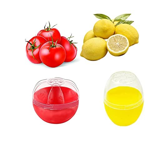 Yamesu Onion Garlic Lemon Avocado Storage Keeper Holder for Fridge, BPA Free Tomato Vegetable Shaped Food Saver/Storage Containers, 5-piece Set Bundle with a Brush