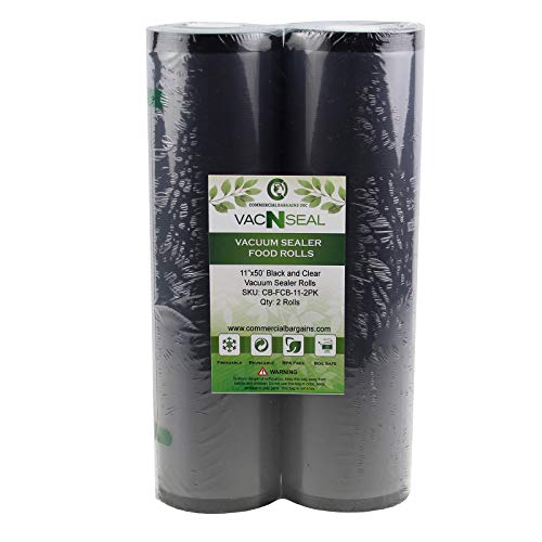 2 Large Commercial Bargains 11" x 50' Black and Clear Commercial Vacuum Sealer Food Storage Rolls