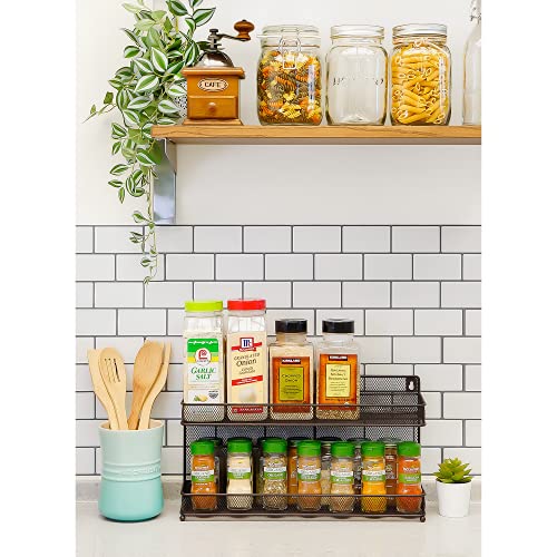 CAXXA 2 PK 2 Tier Mesh Kitchen Counter-top or Wall Mount Spice Rack Jars Storage Organizer, Bronze