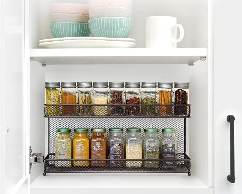 CAXXA 2 PK 2 Tier Mesh Kitchen Counter-top or Wall Mount Spice Rack Jars Storage Organizer, Bronze