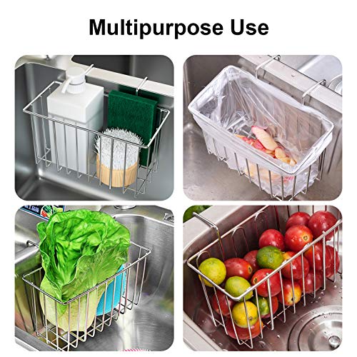 Dullrout Kitchen Sink Sponge Holder, Super Sturdy Hooked Design Kitchen Sink Caddy Organizer for Dish Cloth, Soap Dishwashing Liquid Drainer, Rustproof & Durable