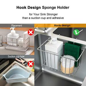 Dullrout Kitchen Sink Sponge Holder, Super Sturdy Hooked Design Kitchen Sink Caddy Organizer for Dish Cloth, Soap Dishwashing Liquid Drainer, Rustproof & Durable