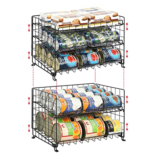 5-Tier Stackable Can Rack Organizer, Can Storage Organizer for Kitchen Pantry Cabinet, Multifunctional Can Dispenser for Storing Canned Snacks Drinks and More,Black