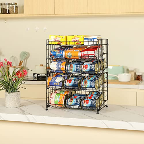 5-Tier Stackable Can Rack Organizer, Can Storage Organizer for Kitchen Pantry Cabinet, Multifunctional Can Dispenser for Storing Canned Snacks Drinks and More,Black