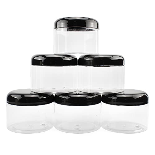 Cornucopia Brands 16oz Clear Plastic Jars w/Domed Lids (6 pack); BPA Free PET Stackable Straight Sided Canisters for Bathroom & Kitchen Storage