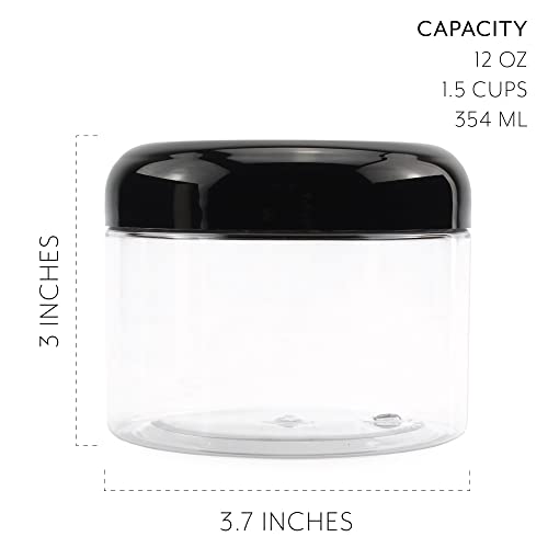 Cornucopia Brands 16oz Clear Plastic Jars w/Domed Lids (6 pack); BPA Free PET Stackable Straight Sided Canisters for Bathroom & Kitchen Storage