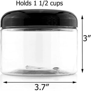 Cornucopia Brands 16oz Clear Plastic Jars w/Domed Lids (6 pack); BPA Free PET Stackable Straight Sided Canisters for Bathroom & Kitchen Storage