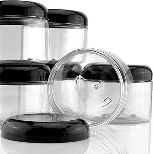 Cornucopia Brands 16oz Clear Plastic Jars w/Domed Lids (6 pack); BPA Free PET Stackable Straight Sided Canisters for Bathroom & Kitchen Storage