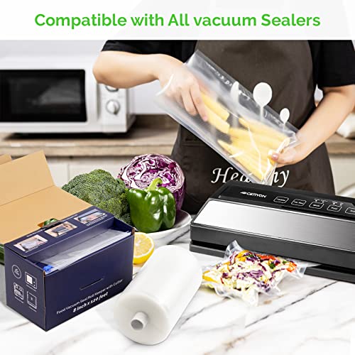 GERYON Vacuum Sealer Bags for Food, 8x120ft Rolls with Slide Cutter for All Vacuum Sealer Machine, BPA Free, Safe for Food Storage, Meal Prep and Sous Vide