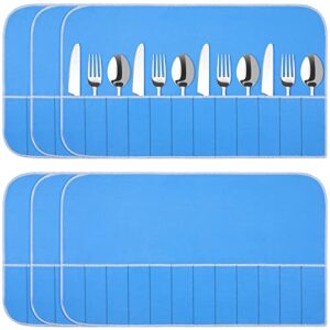 silver storage bags silver storage cloth anti tarnish silver protector bags blue holder for silverware flatware storage organizer place setting roll with white ribbon for kitchen utensils (4 pieces)