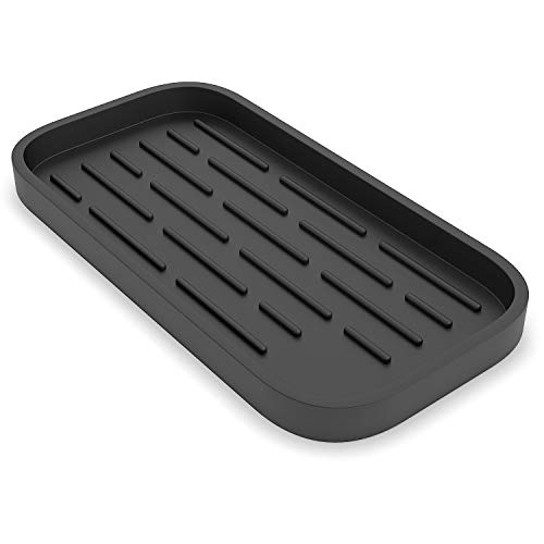 ZAPPOWARE Silicone Sponge Holder - Kitchen Sink Organizer Caddy - Storage Tray for Dish Sponge, Soap Dispenser, Scrubber 9.6"x 4.9" (Black)