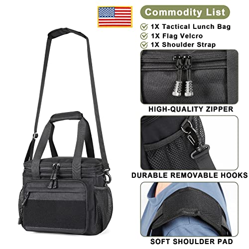 holuxer Large Expandable Tactical Lunch Box for Men, Durable Insulated Leakproof Lunch Bag, Heavy Duty Cooler Bag for Work Outdoor Picnic Travel Office Adults, Black, 15L