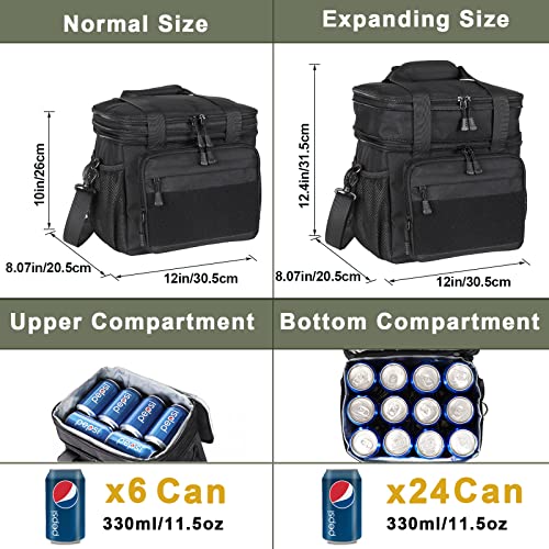 holuxer Large Expandable Tactical Lunch Box for Men, Durable Insulated Leakproof Lunch Bag, Heavy Duty Cooler Bag for Work Outdoor Picnic Travel Office Adults, Black, 15L