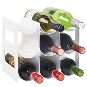 mdesign plastic free-standing water bottle organization/wine rack storage organizer for kitchen countertops, cabinet, bin, pantry, fridge, refrigerator, 3 tiers, 9 bottles, lumiere collection – white