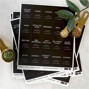 Quart + Pint 160 Spice Jar Labels: Minimalist Matte Black Sticker White Text. Waterproof Stickers. Organization for Jars Bottles Containers Bins. Storage Rack Systems for Kitchen & Pantry Labels.