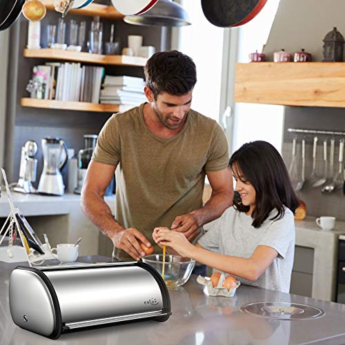 ENLOY Bread Box for Kitchen Counter, Stainless Steel Roll Top Bread Bin, Sliver Bread Storage Holder with Lid, Large Capacity Bread Keeper, 17 x 11 x 7 Inches