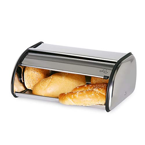 ENLOY Bread Box for Kitchen Counter, Stainless Steel Roll Top Bread Bin, Sliver Bread Storage Holder with Lid, Large Capacity Bread Keeper, 17 x 11 x 7 Inches