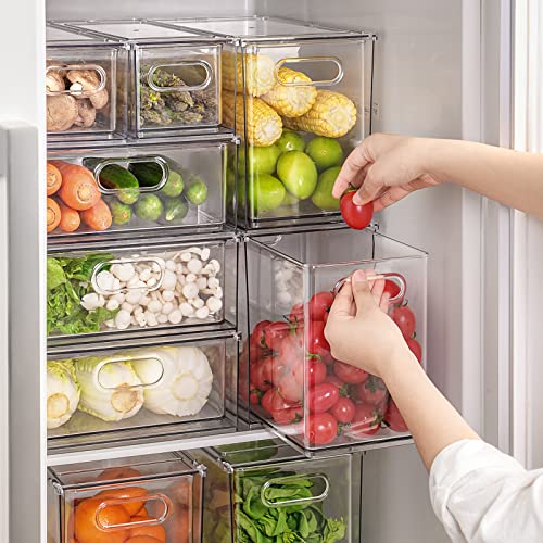 shopwithgreen Refrigerator Organizer Bins with Pull-out Drawer, Drawable Clear Fridge Drawer Organizer with Handle, Plastic Kitchen Pantry Storage Containers (1 Tall)