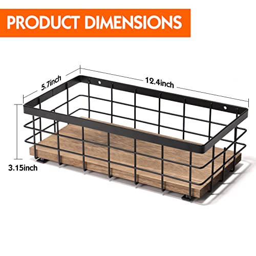 TJ.MOREE Small Metal Wire Basket, Decorative Wood Base Organizer for Bathroom, Kitchen, Basket for Toilet Paper Storage, Sugar Packet, Coffee Syrup, Guest Towel, Napkin