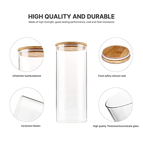 Glass Food Storage Jars Set of 5,Glass Storage Containers Clear Glass Food Canister with Bamboo Lid Airtight For Serving Tea, Coffee, Flour, Sugar, Candy, Cookie, Spice and More (Circular)