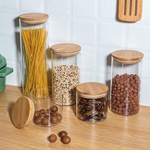 Glass Food Storage Jars Set of 5,Glass Storage Containers Clear Glass Food Canister with Bamboo Lid Airtight For Serving Tea, Coffee, Flour, Sugar, Candy, Cookie, Spice and More (Circular)