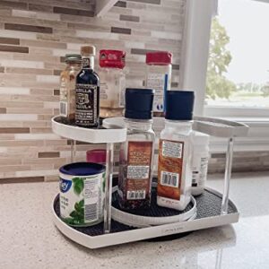 Stow-n-Spin Spice Rack Organizer for Cabinet 2 Tier Lazy Susan Organizer Holds 40 Spice Jars with Double Spinner on Bottom Spice Shelf for Kitchen Pantry Organization and Storage Made in USA