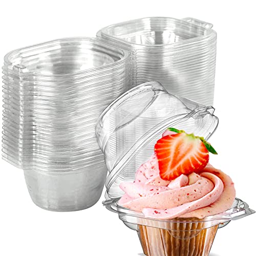 Meygajoe 2023 Update Individual Cupcake Containers, Single Compartment Clear Disposable Cupcake Carrier Holder Box With Lid - Stackable - Deep Dome - Clear Plastic - BPA-Free- (Pack of 25)