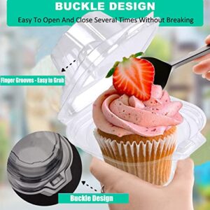 Meygajoe 2023 Update Individual Cupcake Containers, Single Compartment Clear Disposable Cupcake Carrier Holder Box With Lid - Stackable - Deep Dome - Clear Plastic - BPA-Free- (Pack of 25)