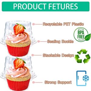 Meygajoe 2023 Update Individual Cupcake Containers, Single Compartment Clear Disposable Cupcake Carrier Holder Box With Lid - Stackable - Deep Dome - Clear Plastic - BPA-Free- (Pack of 25)