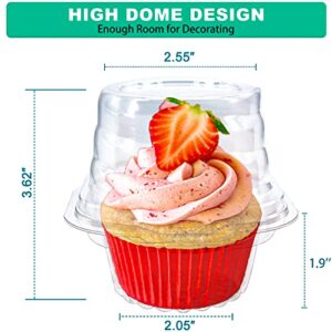 Meygajoe 2023 Update Individual Cupcake Containers, Single Compartment Clear Disposable Cupcake Carrier Holder Box With Lid - Stackable - Deep Dome - Clear Plastic - BPA-Free- (Pack of 25)